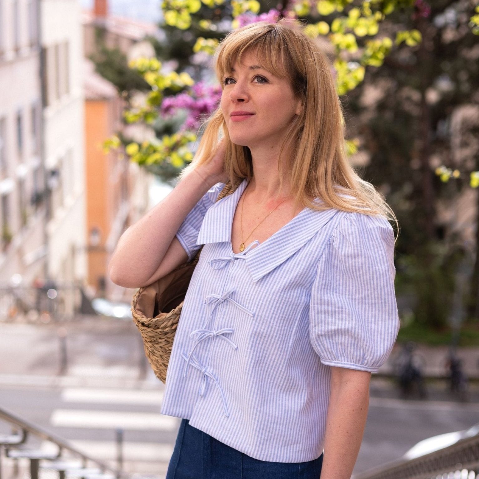 a_Box couture - Blouse Violette rayée bleue - Polaris Patterns